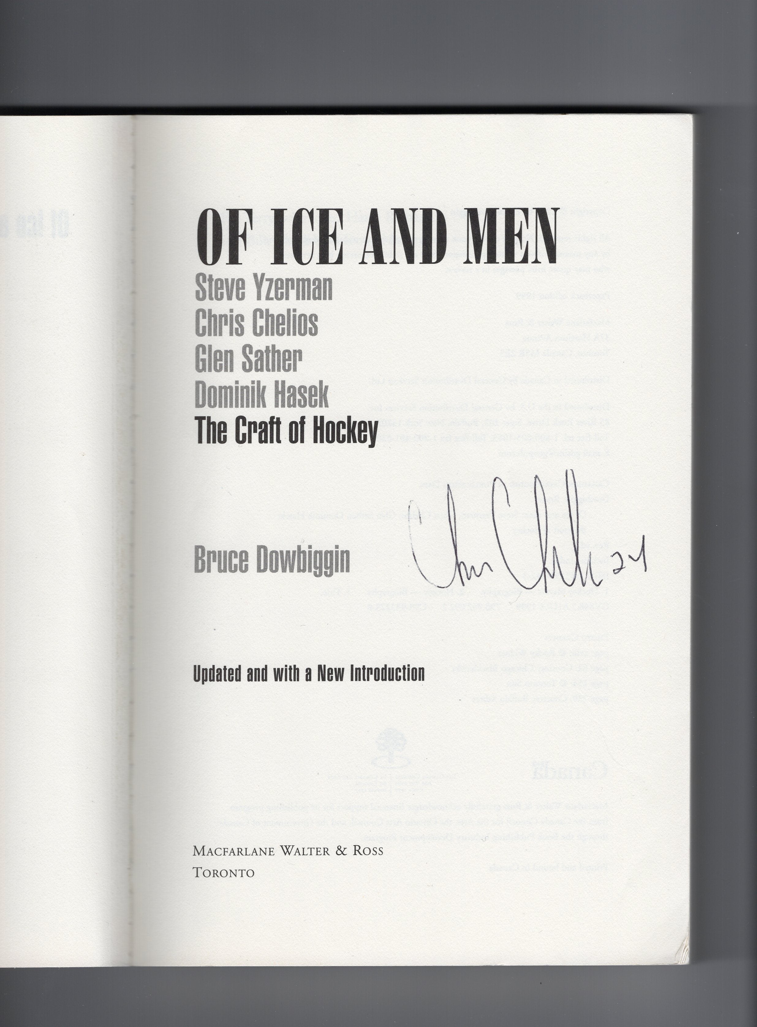 Of Ice and Men by Bruce Dowbiggin Book Autographed by Chris Chelios ...