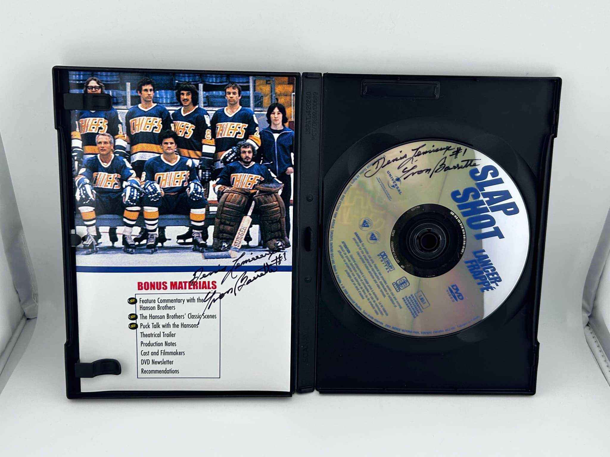 Denis Lemieux Universal Slap Shot Autographed DVD on DVD & Back Cover ...